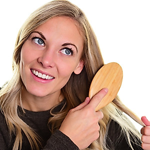 Boar Bristle Hair Brush Set for Women and Men - Designed for Thin and Normal Hair - Adds Shine and Improves Hair Texture - Wood Comb and Gift Bag Included (black)