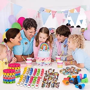 98PCS Birthday Party Decorations, Birthday Party Supplies, Party Favor Corner Include 12 Bracelets,12 Button Pins, 12 Keychain, 12 seal,50 Stickers for Classroom Rewards,Birthday Party Gift