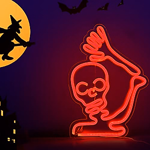Halloween Skull Neon Sign 16 x12" - Red Beautiful Handmade Halloween Skeleton Led Signs For Room Wall Decor,Cool Led Signs for Halloween Party,Halloween Decorations,Room Windows Décor (Skull)…