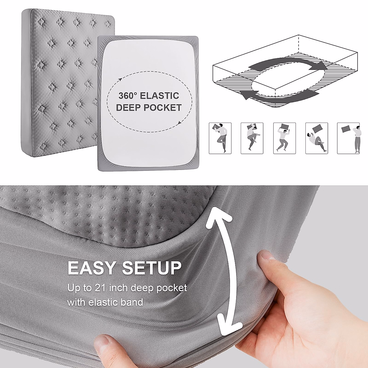 Hansleep Memory Foam Mattress Pad California King, Pillow Top Mattress Topper Cal King for Back Pain Relief with Egg Crate Gel Foam, Breathable Mattresses Cover with Deep Pocket, 78" x 80", Light Grey