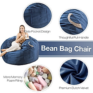 [Removable Outer Cover] Large Bean Bag Chair, 3 ft Bean Bag Chairs for Adults/Kids with Filling,Soft Memory Foam Bean Bag with Filler Included,Machine Washable - 3 Foot,Dark Blue