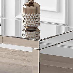 Silver Coffee Table with All Mirrored Finished, Modern Contemporary Accent Side or Coffee Table for Living Room