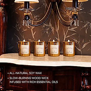 Pack of 4 Scented Candles Gift Set, Eucalyptus&Orange, Wild Lavender, Lemongrass&Basil, Lilac&Rose Wood Wick Candles for Home Scented, 6oz Soy Candles Gifts for Women, 35 Hour Burn Aromatherapy Candle