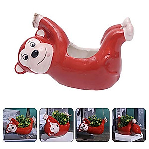 Hemoton Outdoor Pots 1pc Monkey Ceramic Flowerpot Succulent Office Pot Holder Animal Plant Porcelain Succulent Pots Pottery Table Succulent Planter Bonsai Landscape Ceramics Succulents