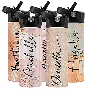 Water Bottle Personalized w/Straw Lid | Reusable Tumbler for Toddlers, Girls, Boys | 20 Oz, 20 Vivid Colors | Custom Water Bottles for Girls w/Name Custom Water Bottle for School