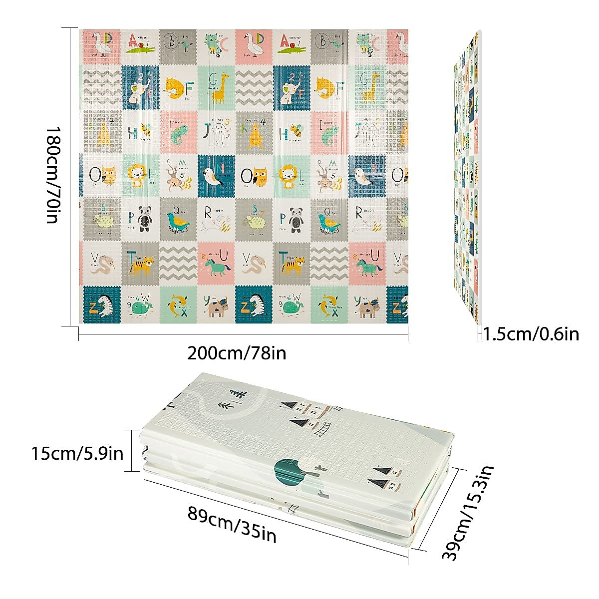 FLAGAV Baby Play Mat, 79x71x0.6 Inch Extra Large Folding Baby Crawling Mat, Waterproof Reversible Playmat Foam Non Toxic Anti-Slip Portable Kids Play Mat for Infant, Toddler