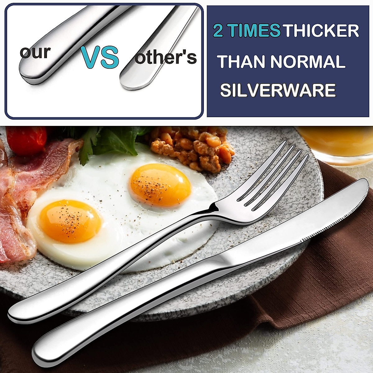 24-Piece Heavy Duty Silverware Set for 4, LIANYU Fancy Stainless Steel Flatware Set with Steak Knives, Thick Cutlery Eating Utensils Include Forks Knives Spoons, Mirror Finished, Dishwasher Safe