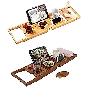 Teak and Bamboo Bath Tray for Bathtub