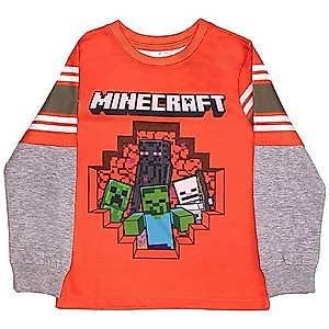 Minecraft Characters Boys Long Sleeve Active Mesh T-Shirt, 2-Pack Bundle Set for Kids and Toddlers (Size 8, Green/Orange)