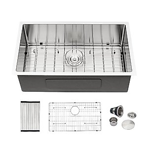 Dcolora 33 Inch Undermount Kitchen Sink 16 Gauge Stainless Steel Deep Large Single Bowl Under Counter Sink, 33"x19"x10" Rounded Corner, DC-U7714