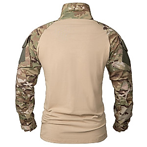 CARWORNIC Men's Tactical Combat Shirt, 1/4 Zipper Long Sleeve Camo Army Military T Shirt