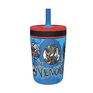 Zak Designs Marvel Spider-Man and Venom Kelso Tumbler Set, Leak-Proof Screw-On Lid with Straw, Made of Durable Plastic and Silicone, Perfect Bundle for Kids (15 oz, 2pc Set)