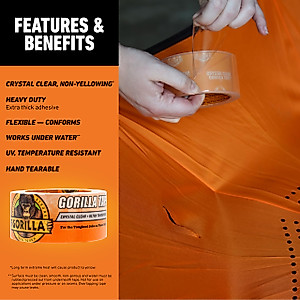 Gorilla Crystal Clear Repair Duct Tape, 1.88” x 18 yd, Clear, (Pack of 1)