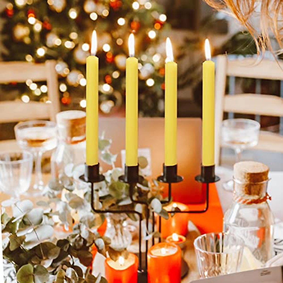 8 inch Taper Candles 4 Pack - Metallic Taper Spiral Candle Taper Candles - Unscented Dripless and Smokeless Home Décor - Dinner, Party, Wedding, Halloween, Churches (8 inch, Yellow)