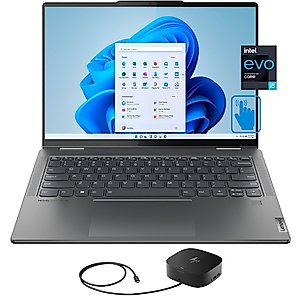 Lenovo Yoga 7i Home & Business 2-in-1 Laptop (Intel i5-1335U 10-Core, 16GB LPDDR5 5200MHz RAM, 512GB M.2 2242 PCIe SSD, Intel Iris Xe, 14.0" 60 Hz Touch Win 11 Pro) with G2 Universal Dock