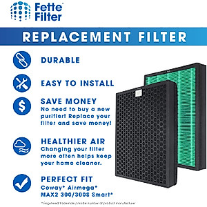Fette Filter - Replacement True HEPA Air Purifier Filter Set Compatible with Coway Airmega MAX 2 300/300S Smart. Compare to Part # 3111635 - Pack of 2