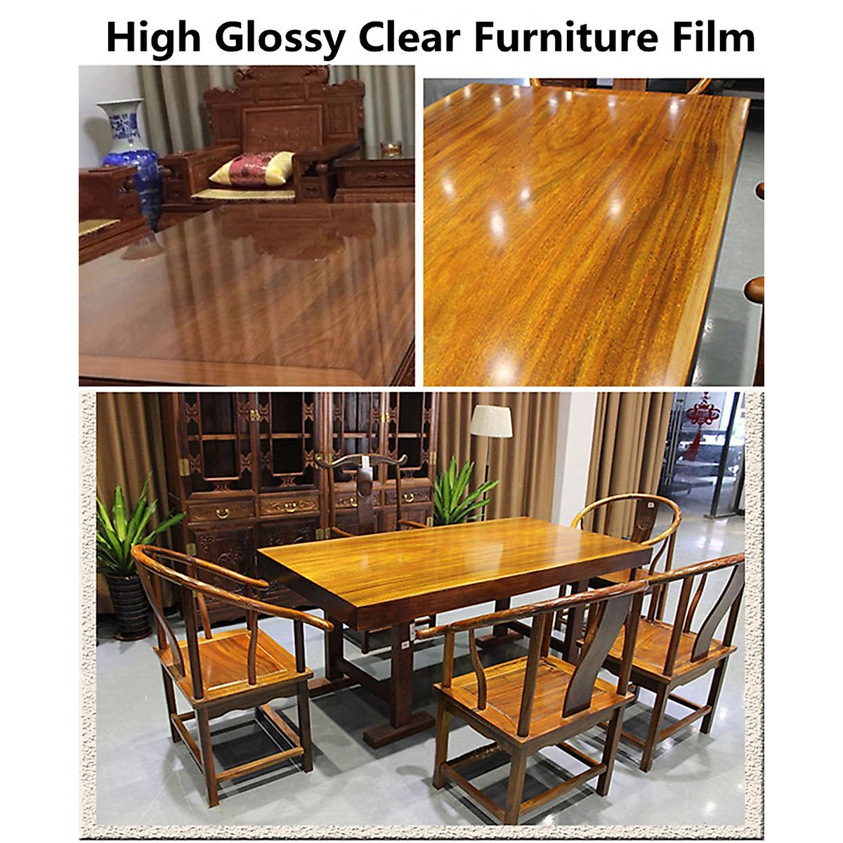 HOHOFILM 2mil Transparent Furniture Protective Film Heat Resistance Gloss Table Top Cloth Mat Self-Adhesive Stickers Clear for Wood Table Kitchen Countertop Anti-Oil 80cmx500cm