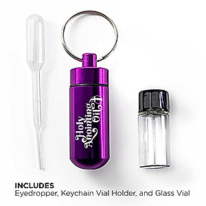 Anointing Oil Bottle Accessory Kit, Purple Keychain Container, Plastic Eyedropper & Small Empty Glass Vial, Screw Top Metal Holder, Protective Travel Set for Holy Oils, Botellas Para Aceite Ungido