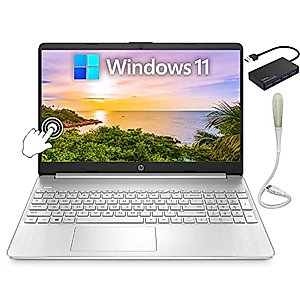 HP 15.6 HD Touchscreen Laptop, AMD 8-Core Ryzen 7 5700U, 16GB DDR4 RAM, 1TB SSD, AMD Radeon Graphics, Wi‑Fi 6, Bluetooth 5.2, Windows 11 Home, Silver, Bundle with TSBEAU USB Hub + USB Light