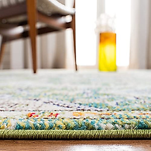 SAFAVIEH Madison Collection 8' x 10' Green / Turquoise MAD447Y Boho Chic Medallion Distressed Non-Shedding Living Room Bedroom Dining Home Office Area Rug