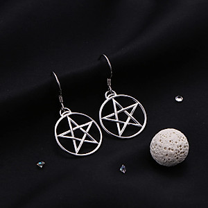 S925 Sterling Silver Pentagram Amulet Dangle Drop Pentacle Earrings for Women Jewelry Gift