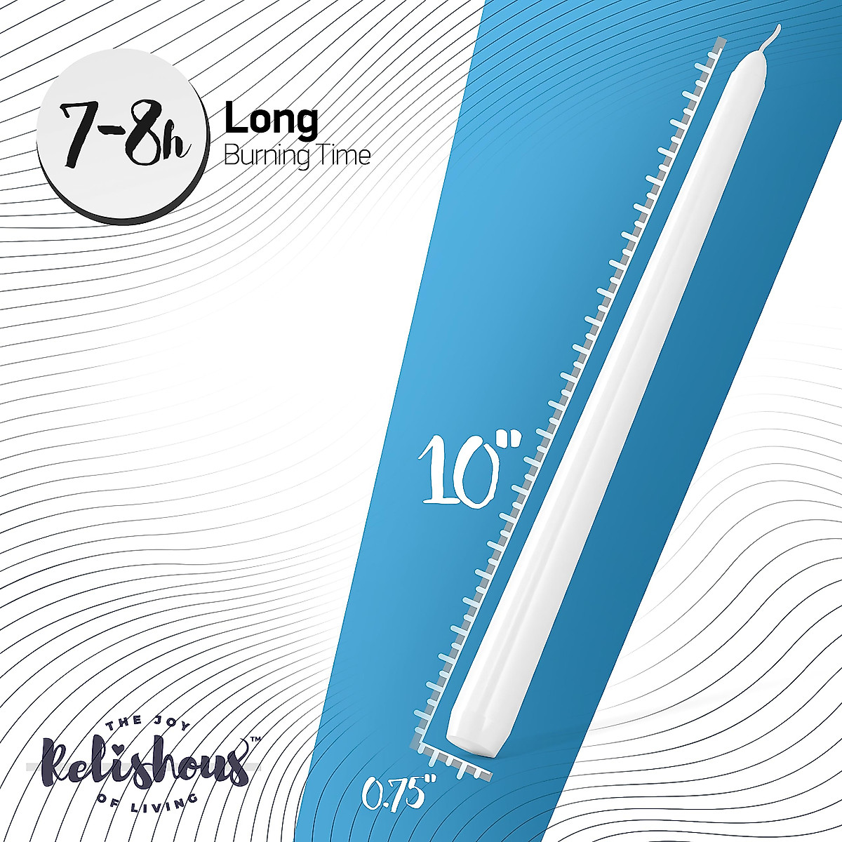 Relishous 24 Pack Tall White Taper Candles, 10 inch (H) Dripless, Unscented Dinner Candle, Smokeless Taper Candles, Paraffin Wax with Cotton Wicks, 8 Hours Burn Time