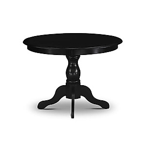East West Furniture HBSI5-ABK-48 5 Piece Dining Room Furniture Set Includes a Round Dining Table with Pedestal and 4 Coffee Linen Fabric Upholstered Chairs, 42x42 Inch, Wirebrushed Black