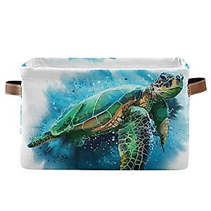 Kelekey Watercolor Sea Turtle Large Storage Basket Collapsible Storage Bin Organizer Cube Laundry Hamper for Clothes Bedroom Nursery Toys Shelf College Dorm