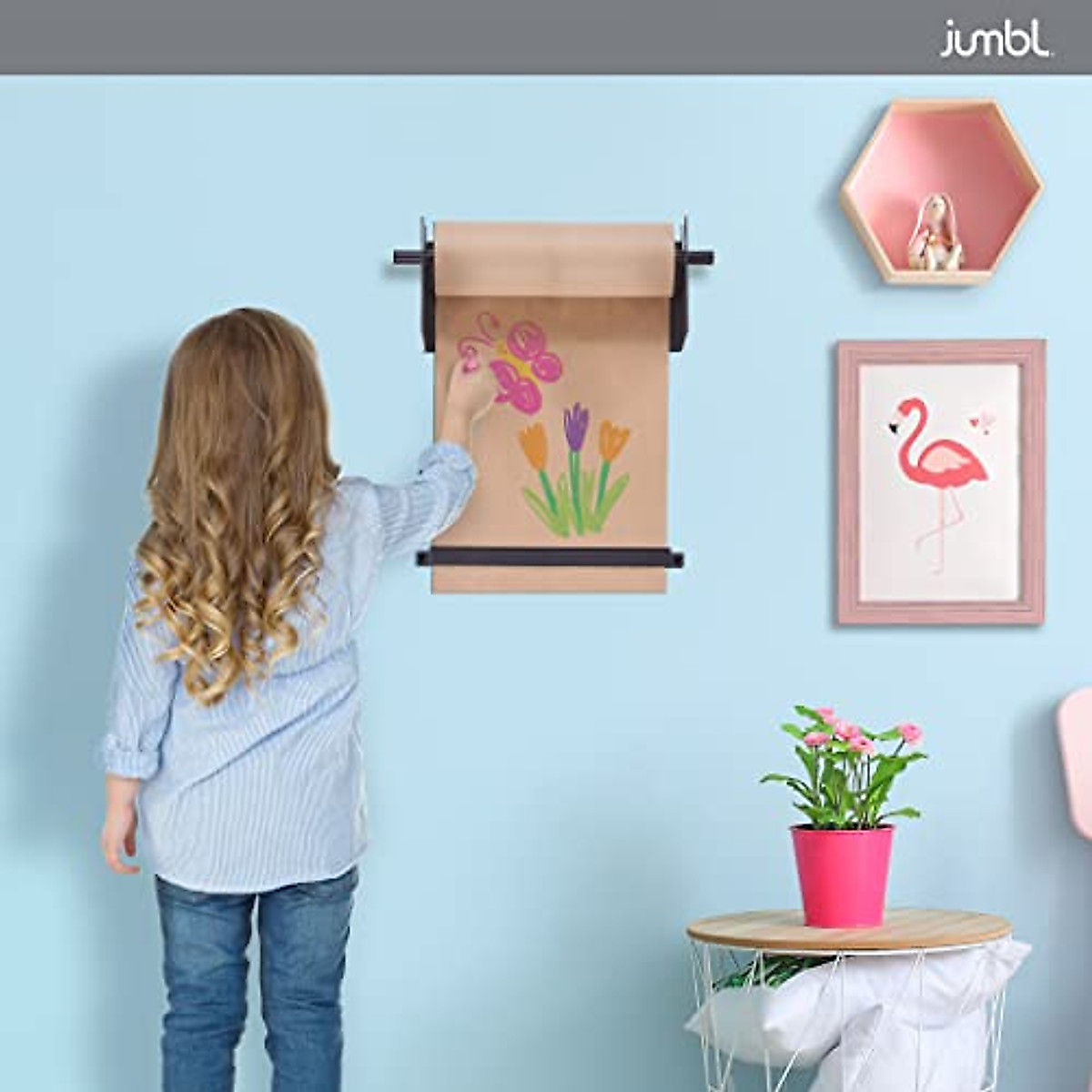 Jumbl 12” Wall Mounted Kraft Paper Dispenser | Hanging Paper Roll with Cutter for Kitchen, DIY Room, Office, Business, & More | Great for to-Do Lists, Menus, Grocery Lists, & Art Projects