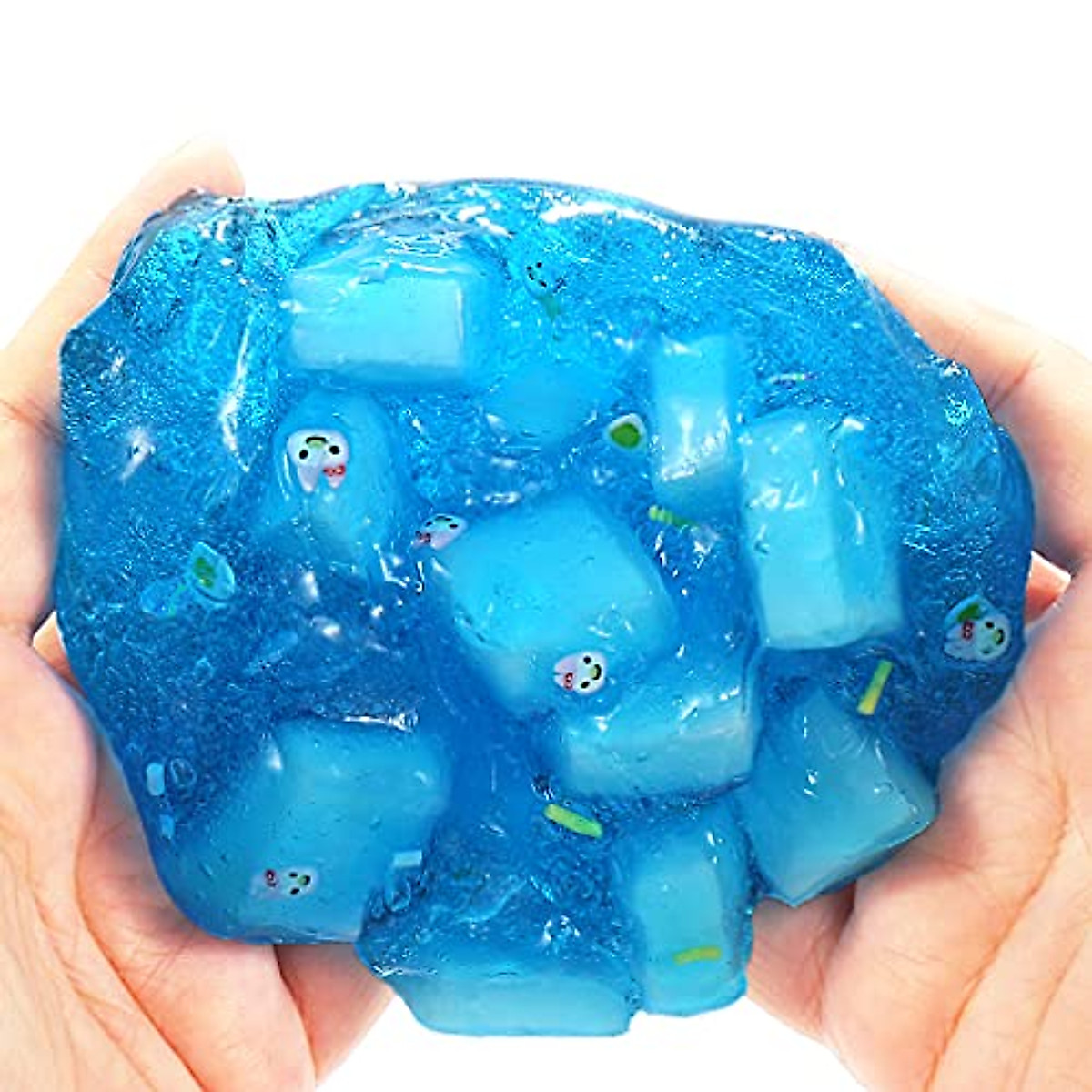 2 Packs Jelly Cube Crunchy Slime Kit,Non Sticky,Super Soft Sludge Toy,Birthday Gifts for Kids,DIY Crystal Glue Boba Slime Party Favor for Girls & Boys(Blue,Yellow)