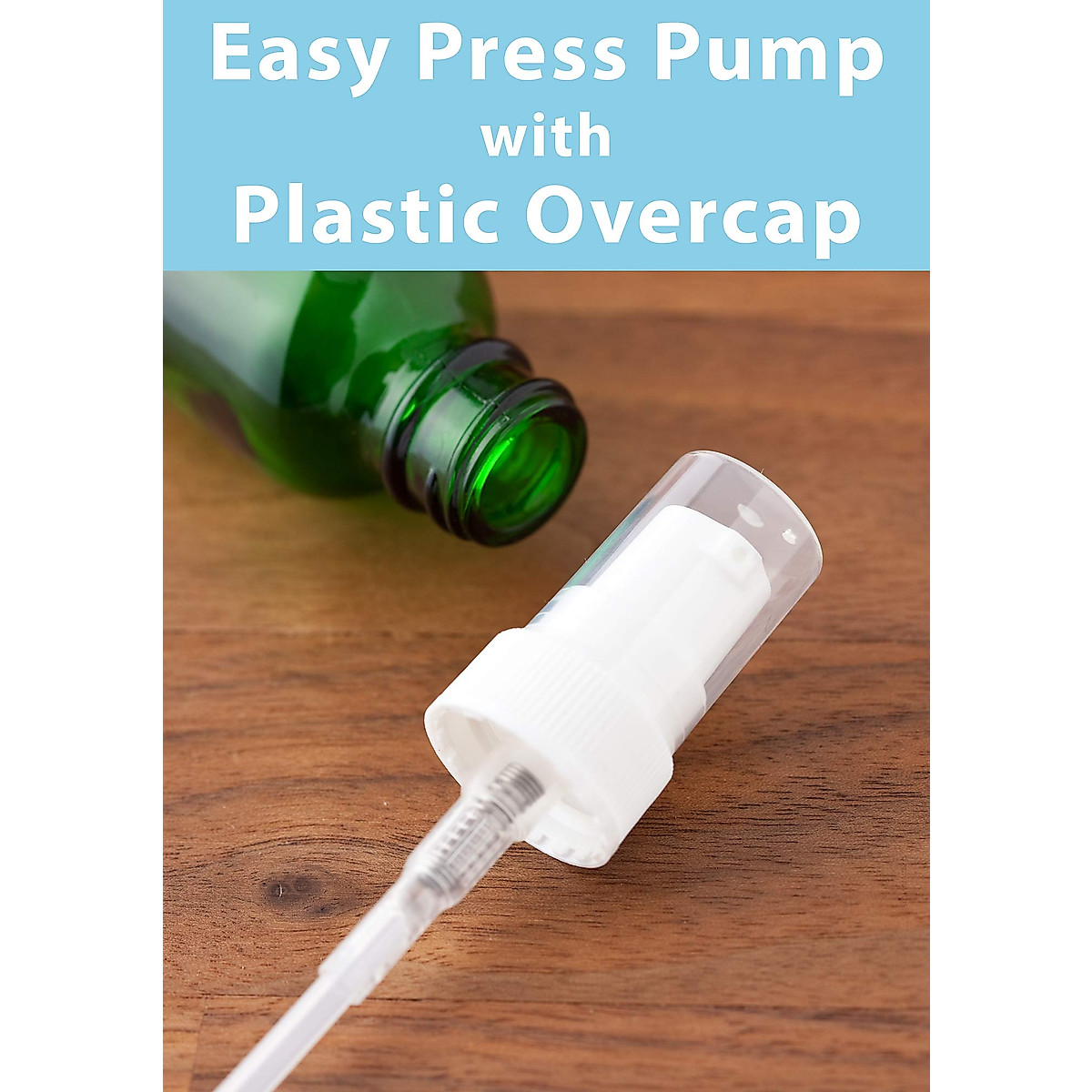 JUVITUS 1 oz / 30 ml Green Glass Boston Round Bottle with White Treatment Pump (24 pack) + Funnel