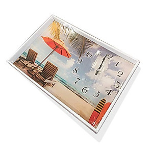 Wall Clock Glass Beach Chairs Decorative 8" x12 Inch Beach Theme Perfect Decor for Kitchen Bathroom Office Battery Operated Clocks Great Nautical Theme for Bedroom Ocean Decoration Ticking Tropical
