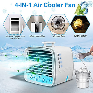 Portable Air Conditioner, Personal Mini Air Cooler Fan, Personal Portable AC Air Conditioner for Office Desk Camping Bedroom Room, Small Air Conditioner with 7 LED Lights, 3 Speeds, 80°Adjustment
