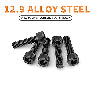 Cicidorai M6 x 8mm 12mm 16mm 20mm 25mm Hex Socket Head Cap Screws Bolts, 12.9 Grade Alloy Steel, Black Oxide Finish, Fully Threaded, Metric Allen Hex Drive, Assortment Kit 50Pcs