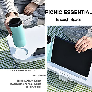 Foldable Picnic Basket with Lid and Tray Table, Collapsible Camping Basket Tub with Handle, Portable Basin Bucket for Camping BBQ