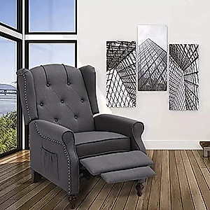VUYUYU Wingback Recliner Chair, Push Back Arm Chair with Heat and Massage, Tufted Single Sofa for Home, Living Room, Office, Bedroom (Grey)