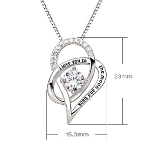ALOV Jewelry Sterling Silver "I Love You To The Moon and Back" Love Heart Cubic Zirconia Pendant Necklace