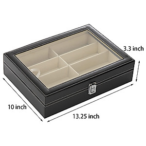 TOPZEA 2 Pack Sunglasses Organizer, PU Leather Eyewear Eyeglass Organizer Display Cases for Jewelry, Glasses Storage Holder Box, Lockable Watch Collection Case with 8 Slot for Women, Men