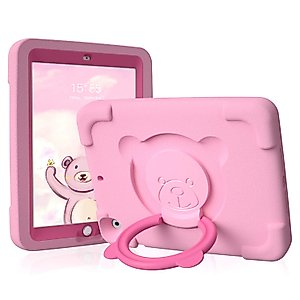 PZOZ iPad Kids Case Compatible for Apple iPad Air 1/2 / 6th Generation 2018 / 5th Gen 2017 9.7 inch, EVA Shockproof Rotate Handle Folding Stand Heavy Duty Protective Cute Cover for Boys Girls (Pink)