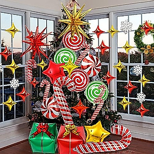 46Pcs Merry Christmas Candy Foil Balloons, Christmas/Birthday Decorations Xmas Party Supplies, Christmas Balloons Garland Arch Kit, Cane Swirl Mylar Candies Balloons, Winter New Year Holiday Party