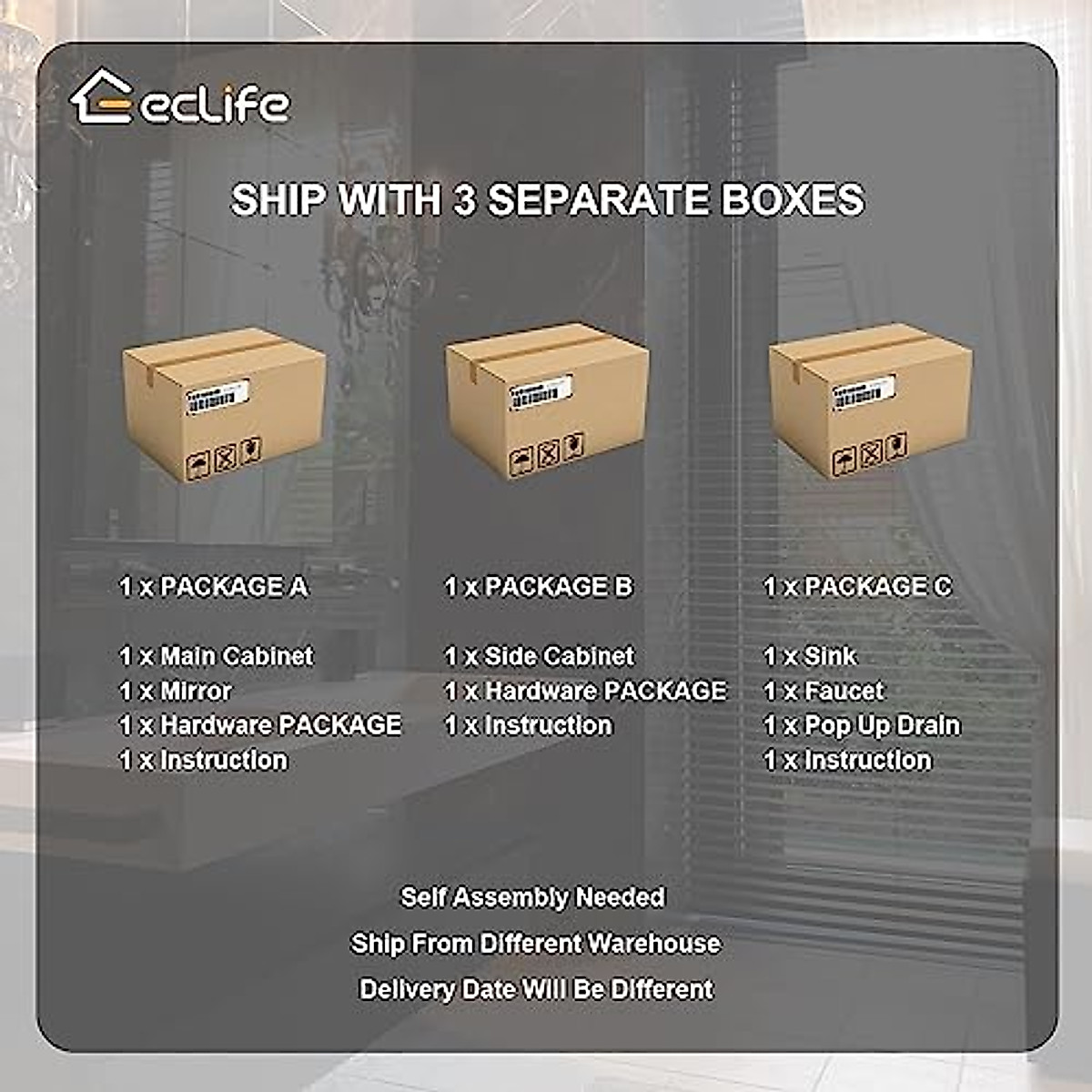 eclife 36" Bathroom Vanity Sink Combo White W/Side Cabinet Set Blue Boat Tempered Glass Vessel Sink & ORB Water Save Faucet & Solid Brass Pop Up Drain, W/Mirror (A29BU B02W)