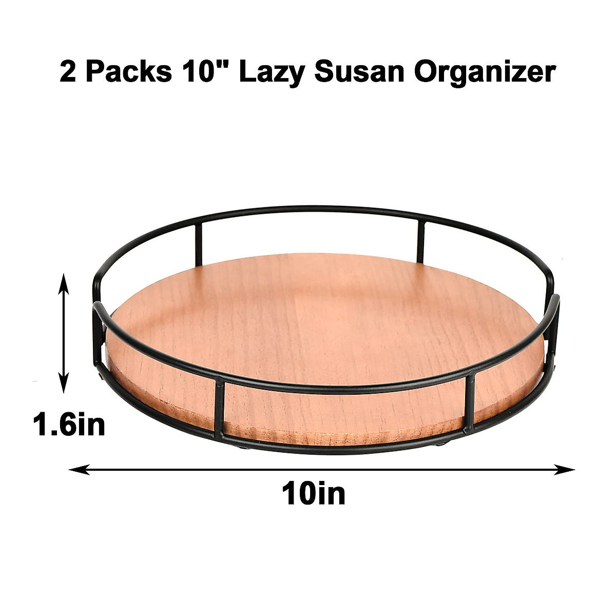 Set of 2, 10 Inch Lazy Susan Organizer - Non-Skid Wood Turntable Organizer for Cabinet, Pantry, Kitchen Countertop, Refrigerator, Spice Rack