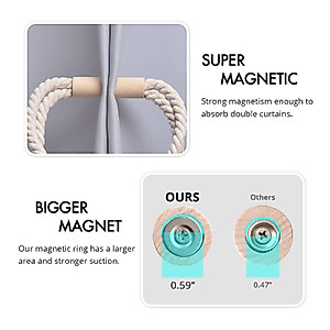 NICEEC 2 Pack Wooden Magnetic Curtain Tiebacks Boho Decoration Drape Tie Backs Natural Cotton Handmade Double Rope Curtain Holdbacks for Thin or Thick Home & Office Window Drapery (New Beige)