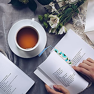 Kavoc 4 Pieces Flower Acrylic Bookmarks Book Page Holder Floral Bookmarks with Colorful Tassels Thumb Ring Page Holder Transparent Page Holders for Reading Students Teachers (Blue/Purple)