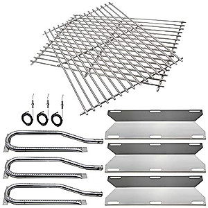 Hisencn BBQ Repair Kit Replacement for Jenn Air Gas Grill 720-0336, 7200336, 720 0336 Grill Stainless Steel Burners,Stainless Steel Heat Plates Stainless Steel Cooking Grid Grates & igniters