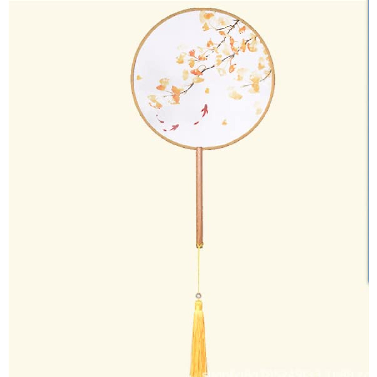 BAOZOON 4PCS Silky Translucent Antique Round Fan Classic Group Fan Floral Pattern Dance Fan Hanfu Women's Tassel Wooden Handle Palace Fan Wedding Favor Gift Home Decor