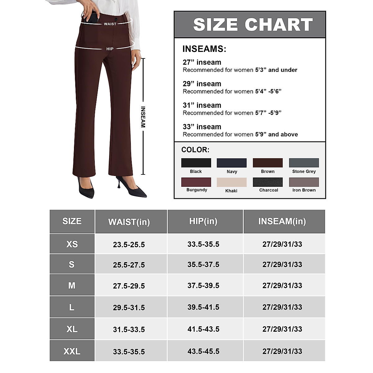 AFITNE Women's Yoga Dress Pants Stretchy Straight Leg Bootcut Work Travel Pants Business Office Casual Slacks with Pockets 31" Brown, M