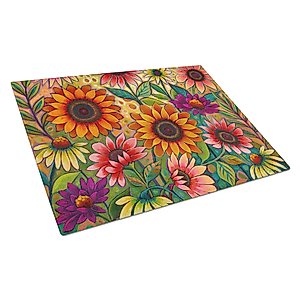 Caroline's Treasures PPD3014LCB Fall Sunflower Surprise Glass Cutting Board Large Decorative Tempered Glass Kitchen Cutting and Serving Board Large Size Chopping Board