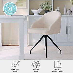 Martha Stewart Sora Stationary Swivel Task Chair with Sloped Arms for Home Office in White Boucle with Oil Rubbed Bronze Frame