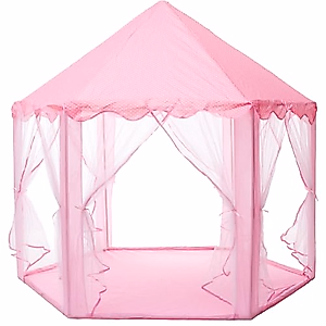 Princess Tent with Star Lights for Girls, Kids Tent Indoor or Outdoor Playhouse Toys, Pink Play Tent, 55" x 53" Castle Gifts for Kids Toddlers 3 4 5 6 7 8 9 10 Years Old